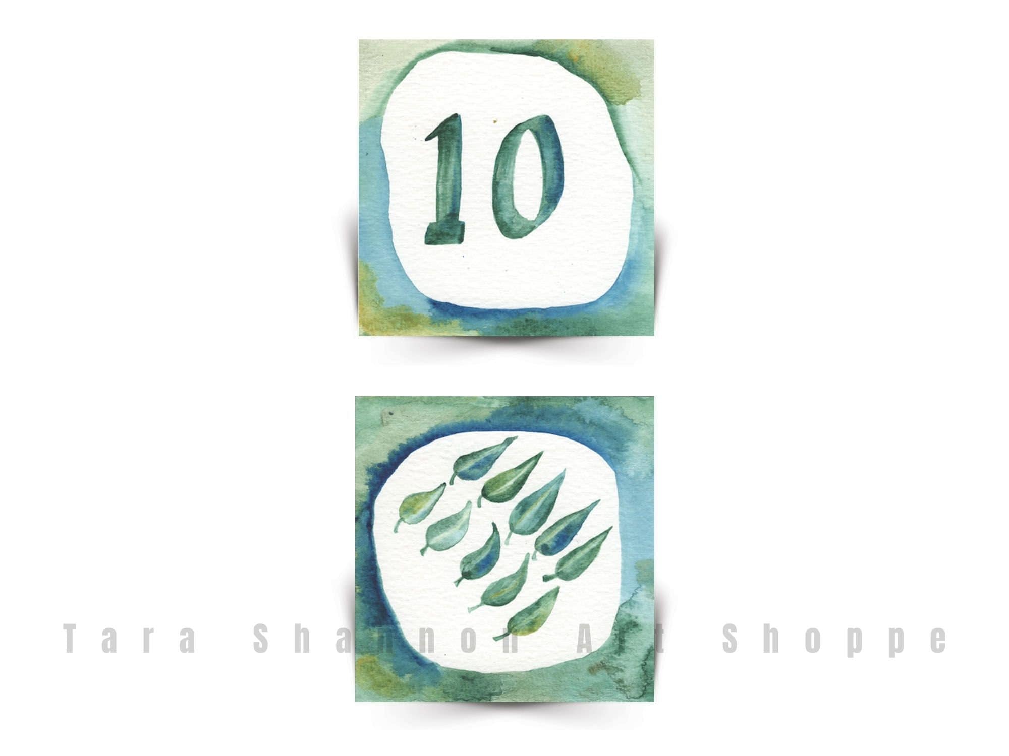 Watercolor Leaf Number Flash Cards - Etsy