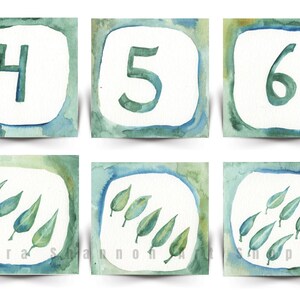 Watercolor Leaf Number Flash Cards - Etsy