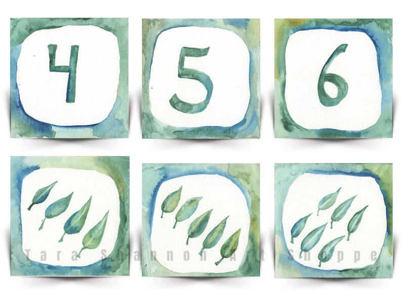 Watercolor Leaf Number Flash Cards - Etsy