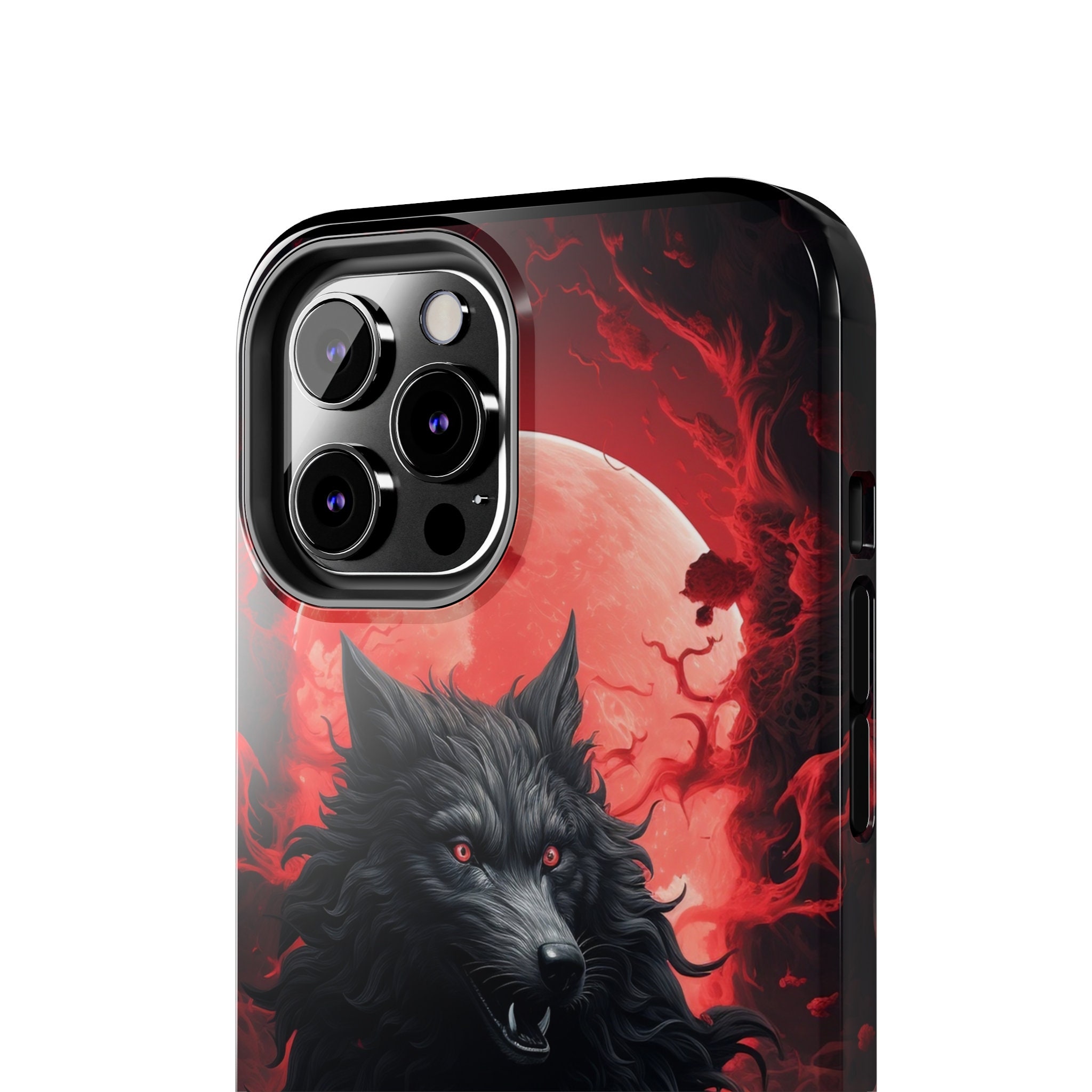 IPhone 14, 13, 12, 11 Pro Max Case Black Wolf Red Full Moon Strong Wolf ...