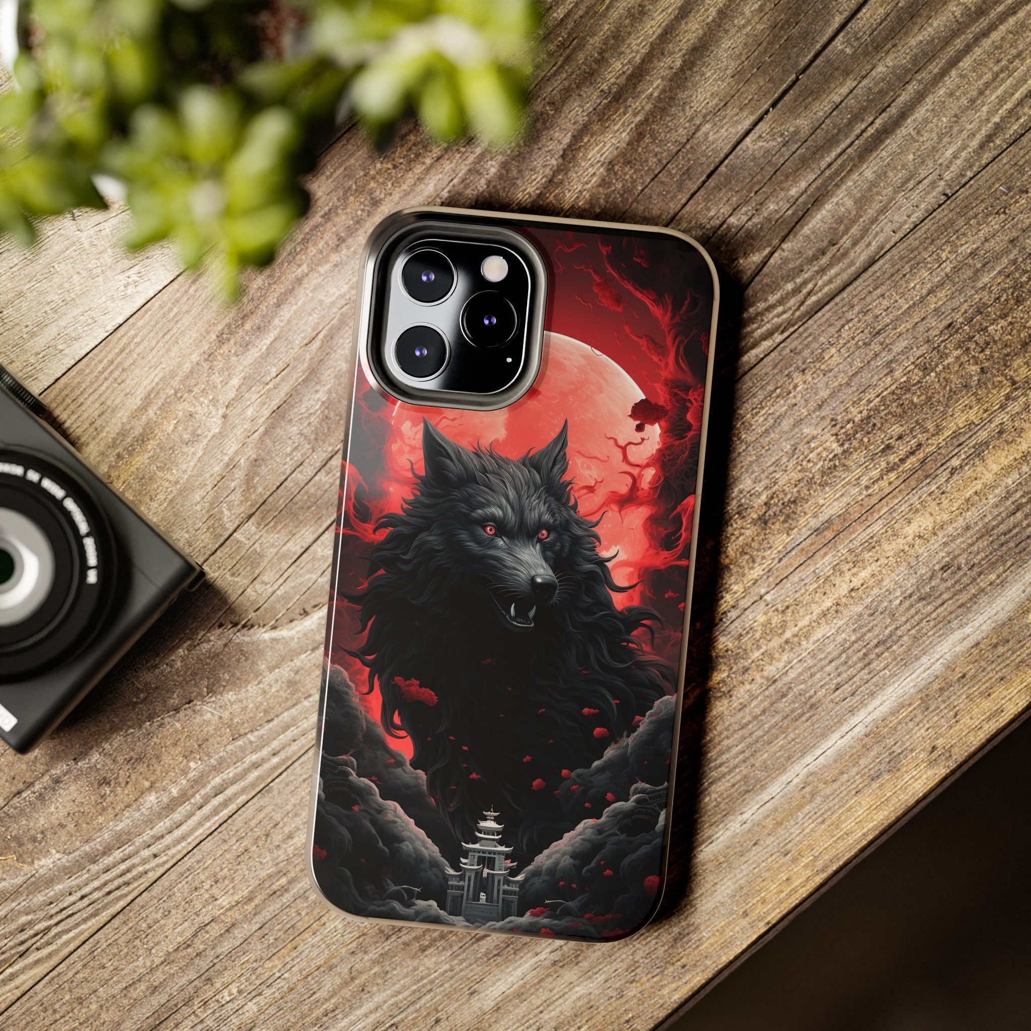 IPhone 14, 13, 12, 11 Pro Max Case Black Wolf Red Full Moon | Strong ...