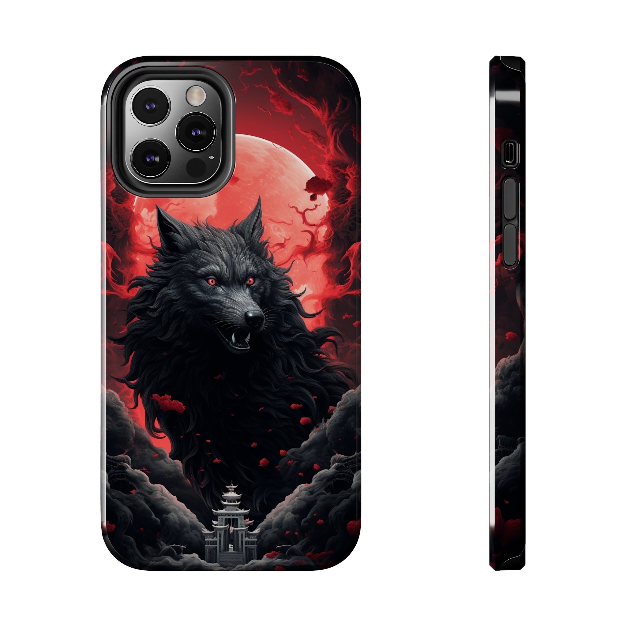 IPhone 14, 13, 12, 11 Pro Max Case Black Wolf Red Full Moon Strong Wolf ...