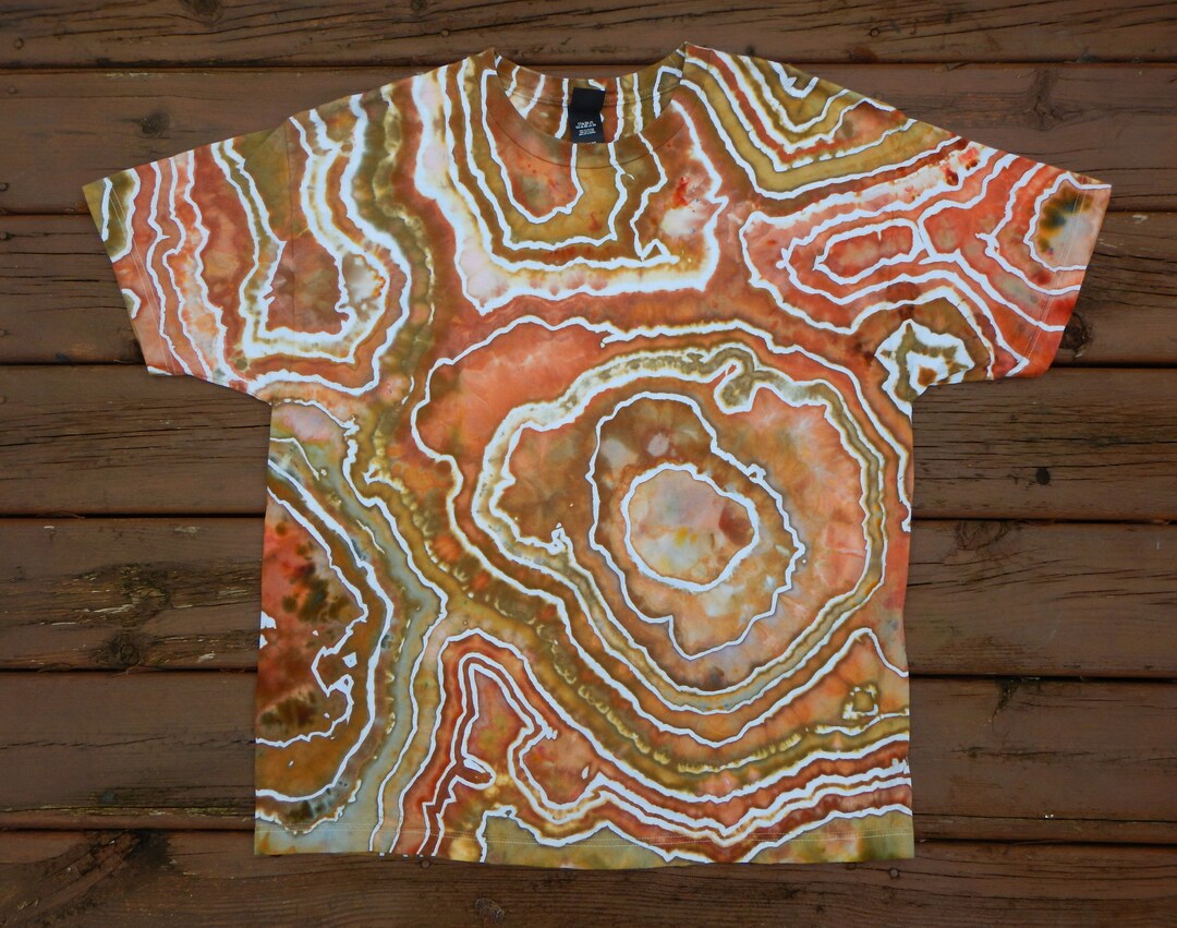 XL Moss Green and Burnt Orange, Earth Tone Geode Tie-dye / Ice-dye T-shirt, 100% Cotton Hanes ...