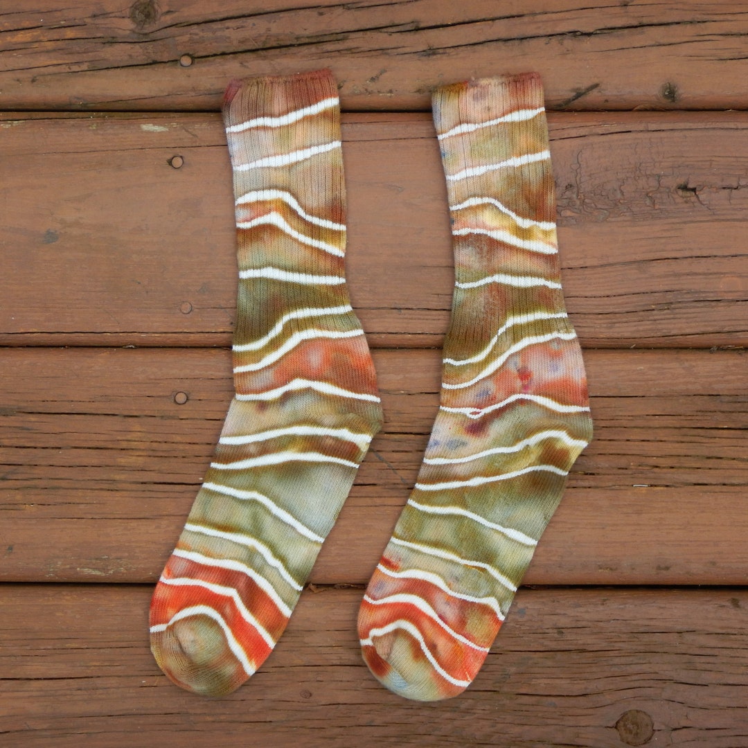 Moss Green and Burnt Orange, Earth Tone Tie-dye / Ice-dye Cotton Crew ...
