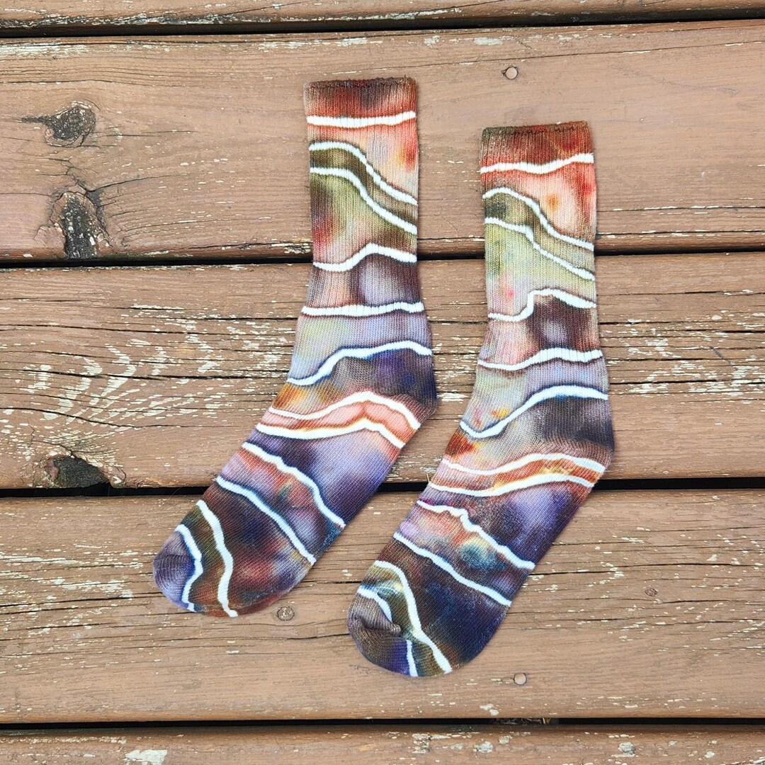 Moss Green, Burnt Orange, and Blue, Earth Tone Tie-dye / Ice-dye Cotton ...
