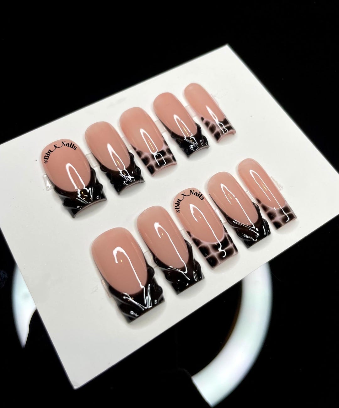 Black Croc French Tip Square Press on Nails - Etsy