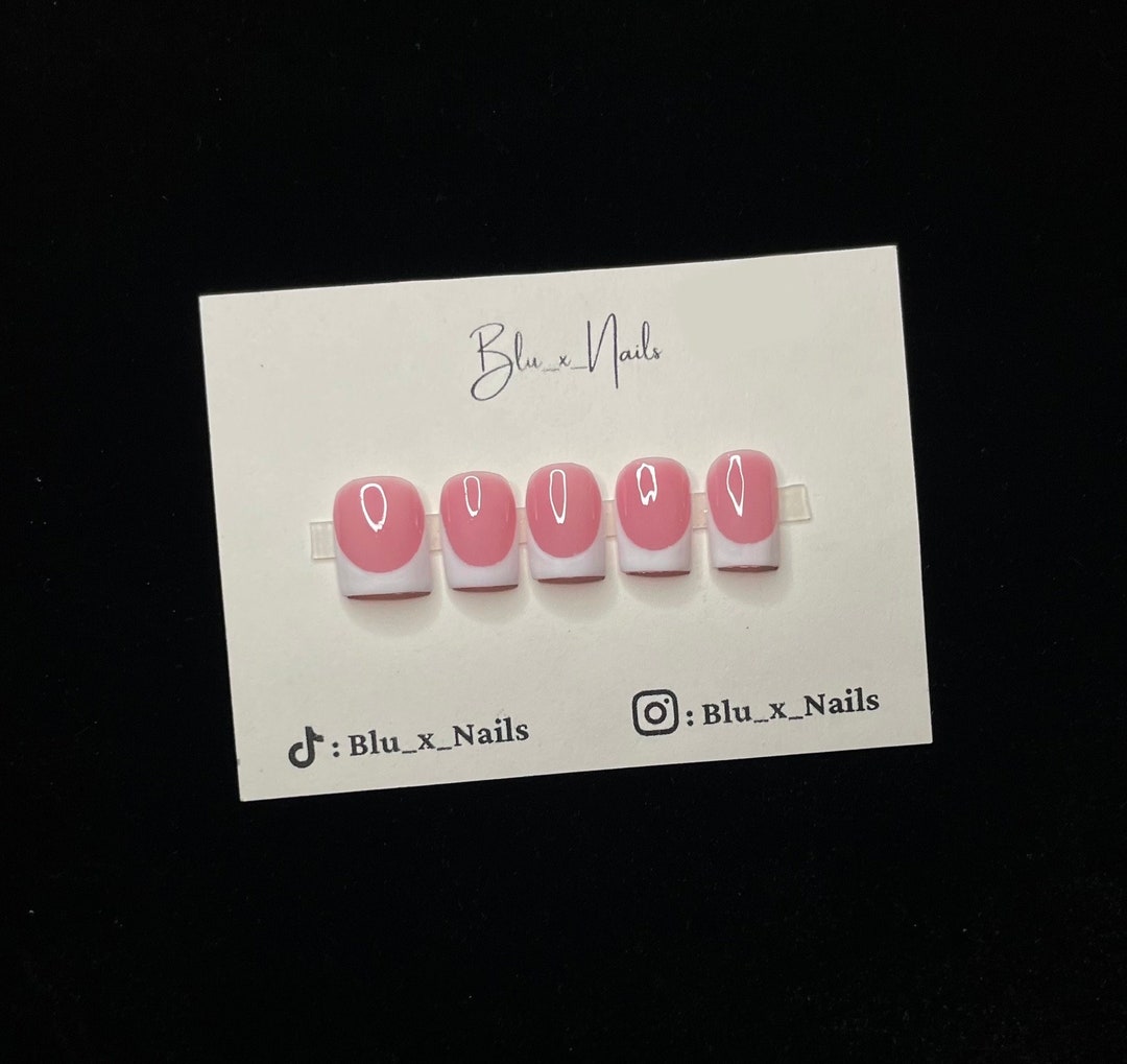 French Tip Pink Base Square Press on Nails - Etsy
