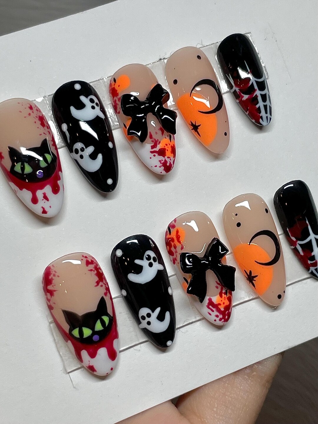 Halloween Spooky Blood Splatter Orange Ghost Spiderweb Terrifier Almond ...