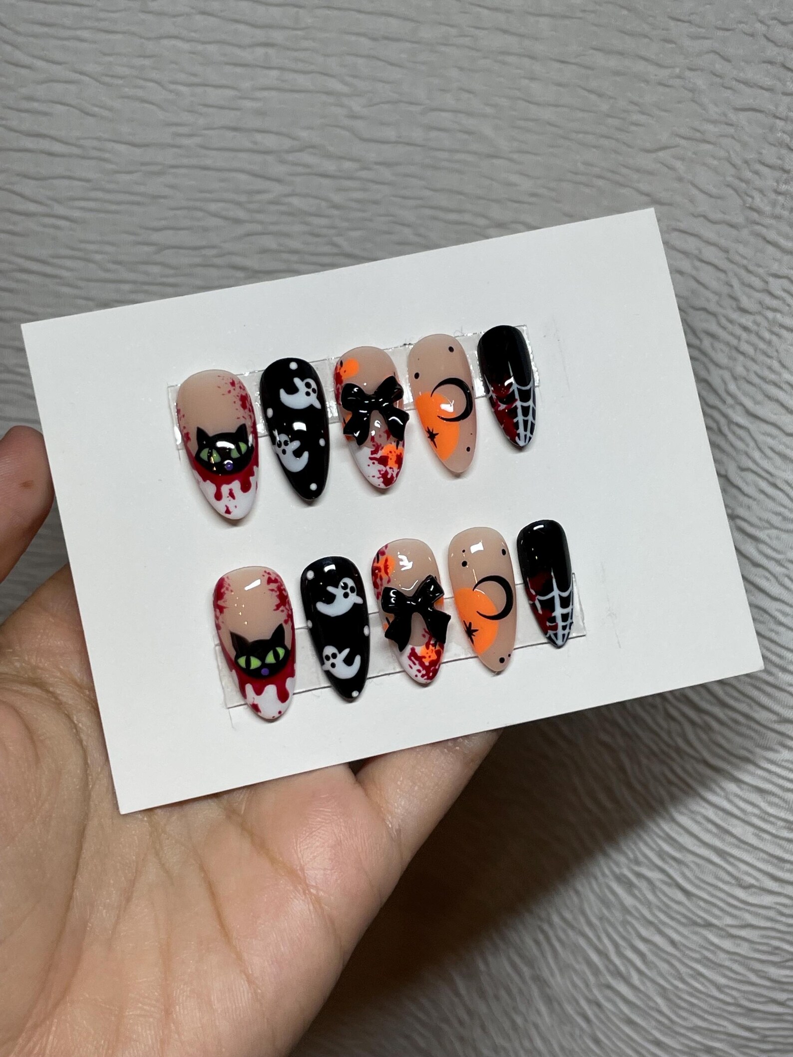 Halloween Spooky Blood Splatter Orange Ghost Spiderweb Terrifier Almond ...