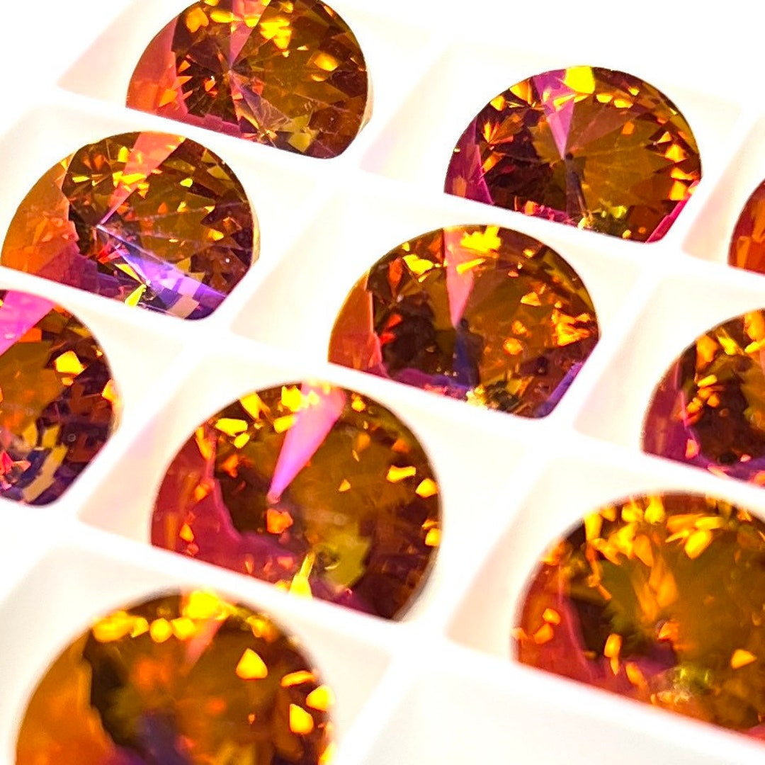 12mm Crystal Copper Rivoli Crystal Rhinestones (2), Illuminate, Foiled ...