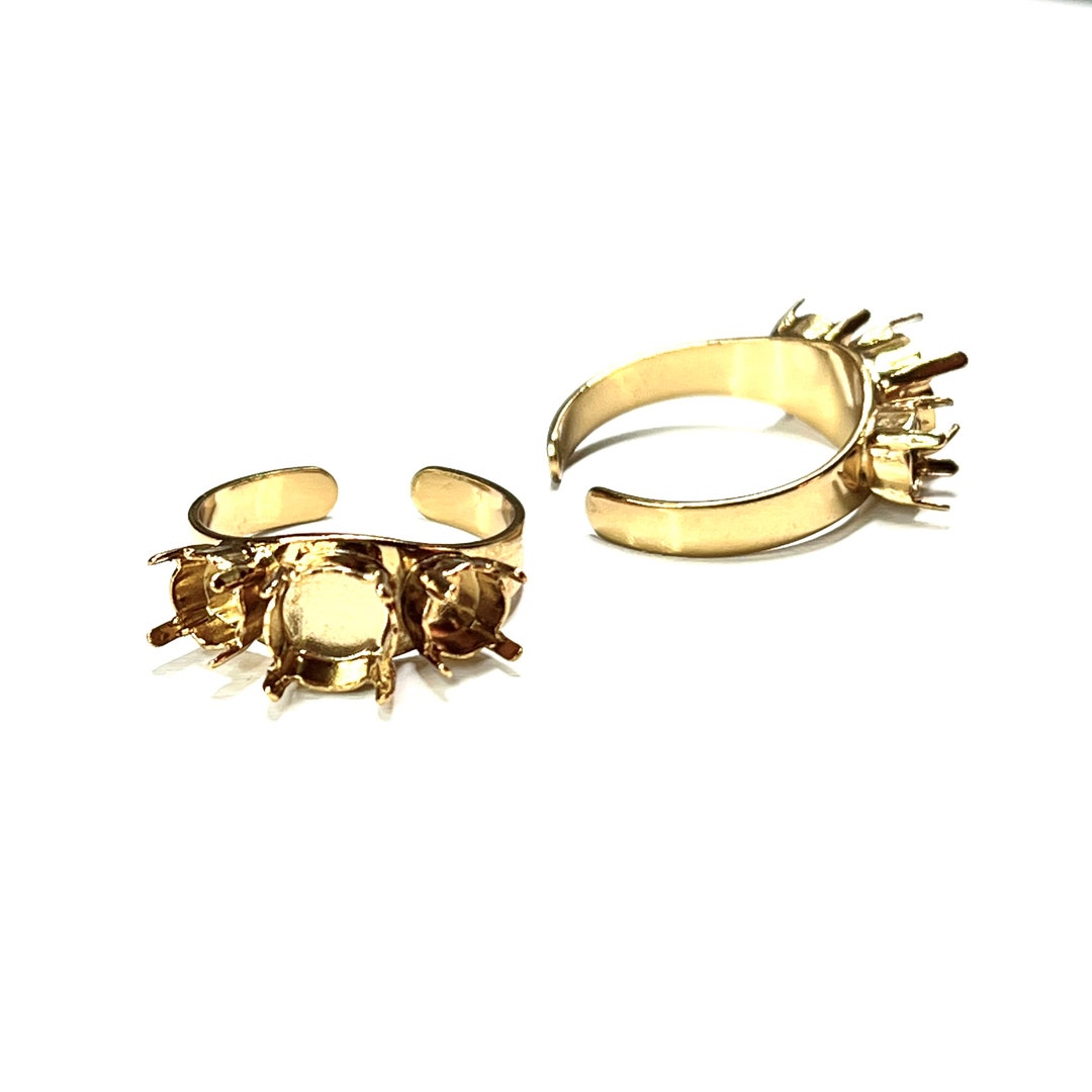 Three Stone Ring Base Blank Setting With Soft Bronze Plating, for 29ss ...