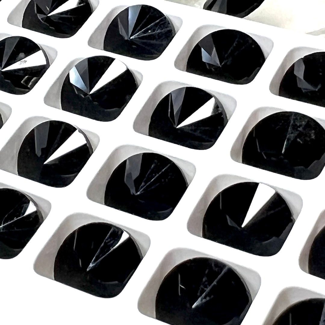 12mm Jet Black Rivoli Crystal Rhinestones (2), Foiled, Round ...