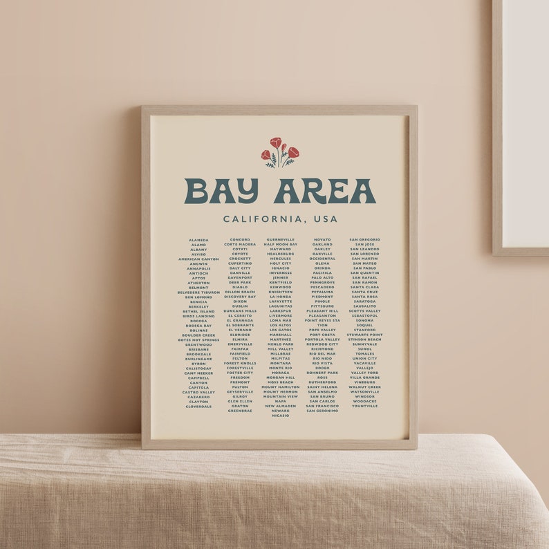 Bay Area, California Wall Art Print in Blue, Printable Digital Download ...
