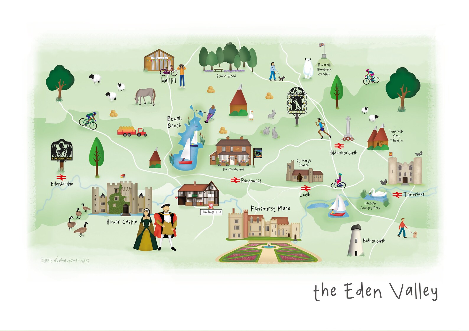 Eden Valley Illustrated Map Ft Hever, Chiddingstone, Penshurst ...