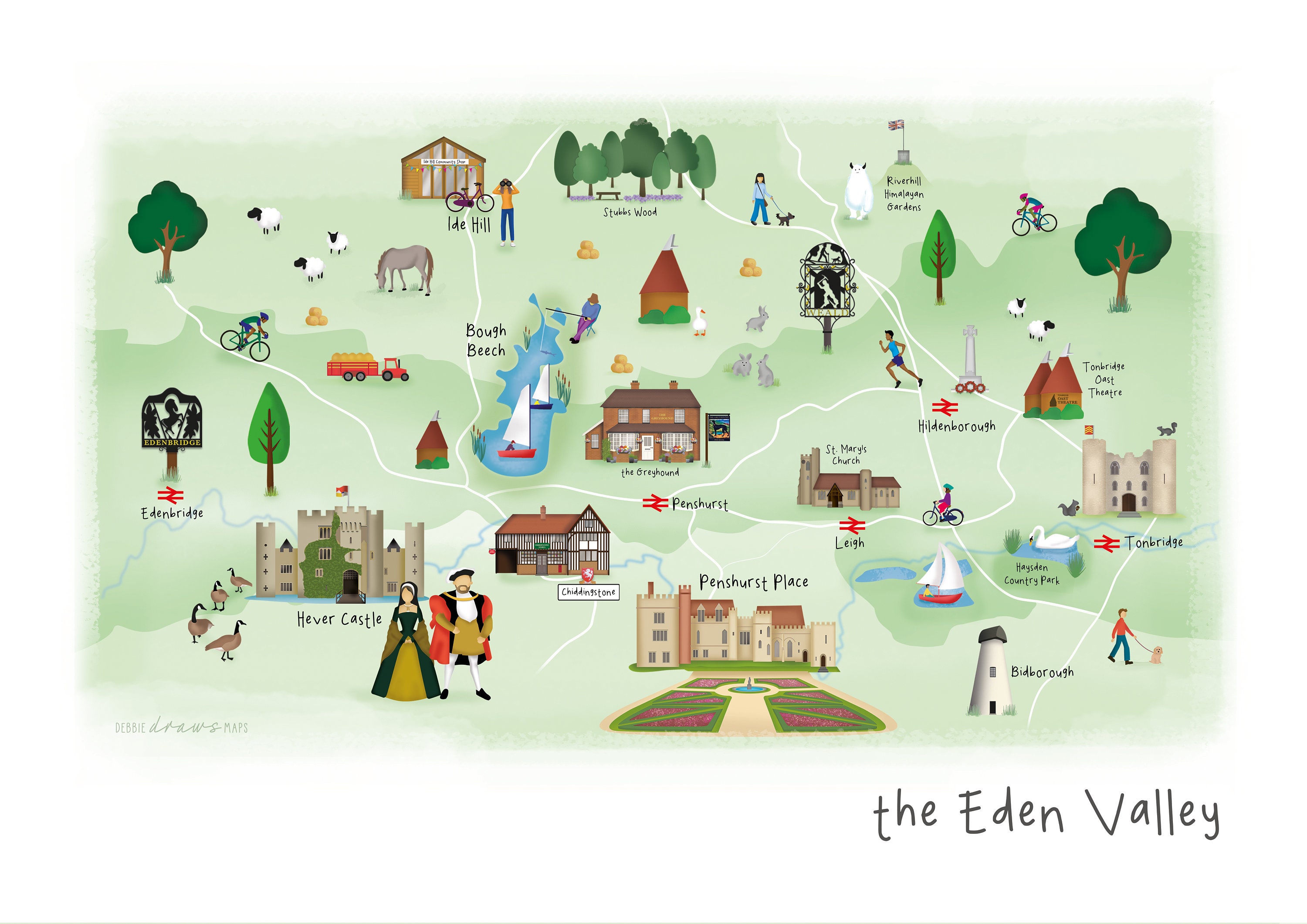 Eden Valley Illustrated Map Ft Hever, Chiddingstone, Penshurst ...