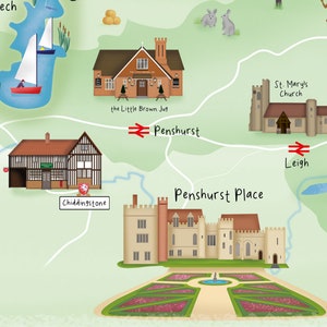Eden Valley Illustrated Map - Ft Hever, Chiddingstone, Penshurst ...