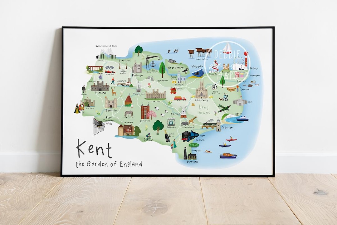 Kent Illustrated Map - Ft Canterbury, Whitstable, Margate and Sevenoaks ...