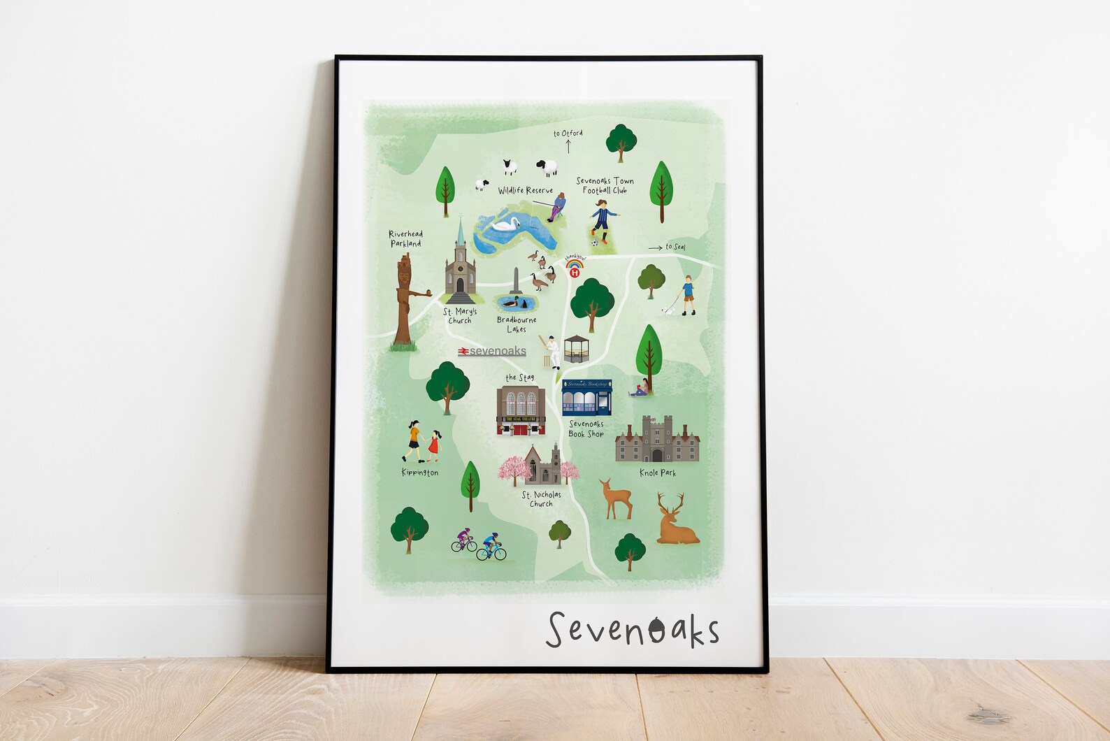 Sevenoaks Town Illustrated Map - Portrait / Map / Art / Print / Gift ...