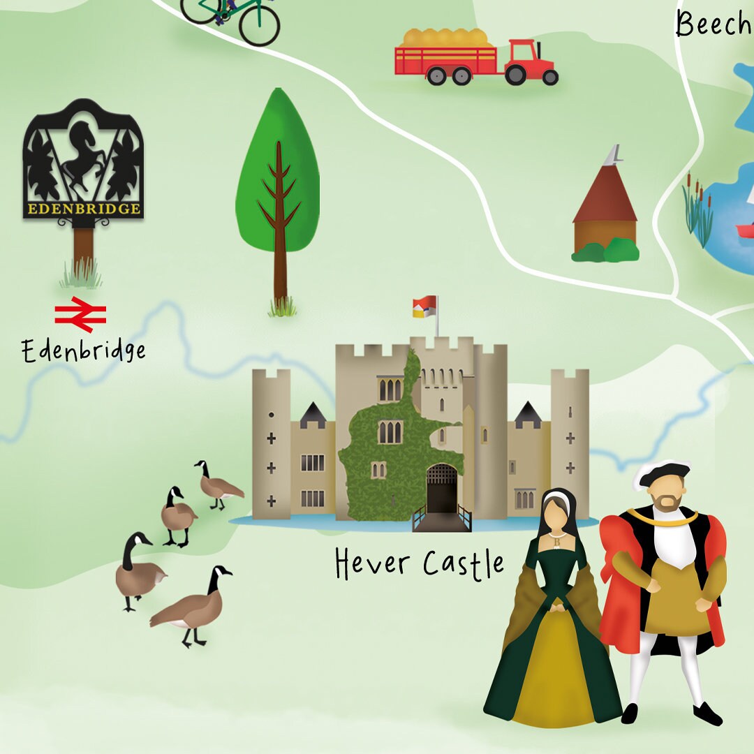 Eden Valley Illustrated Map - Ft Hever, Chiddingstone, Penshurst ...