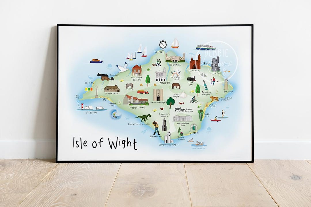 Isle of Wight Illustrated Map - Ft Cowes, Ryde, Newport and Ventnor ...