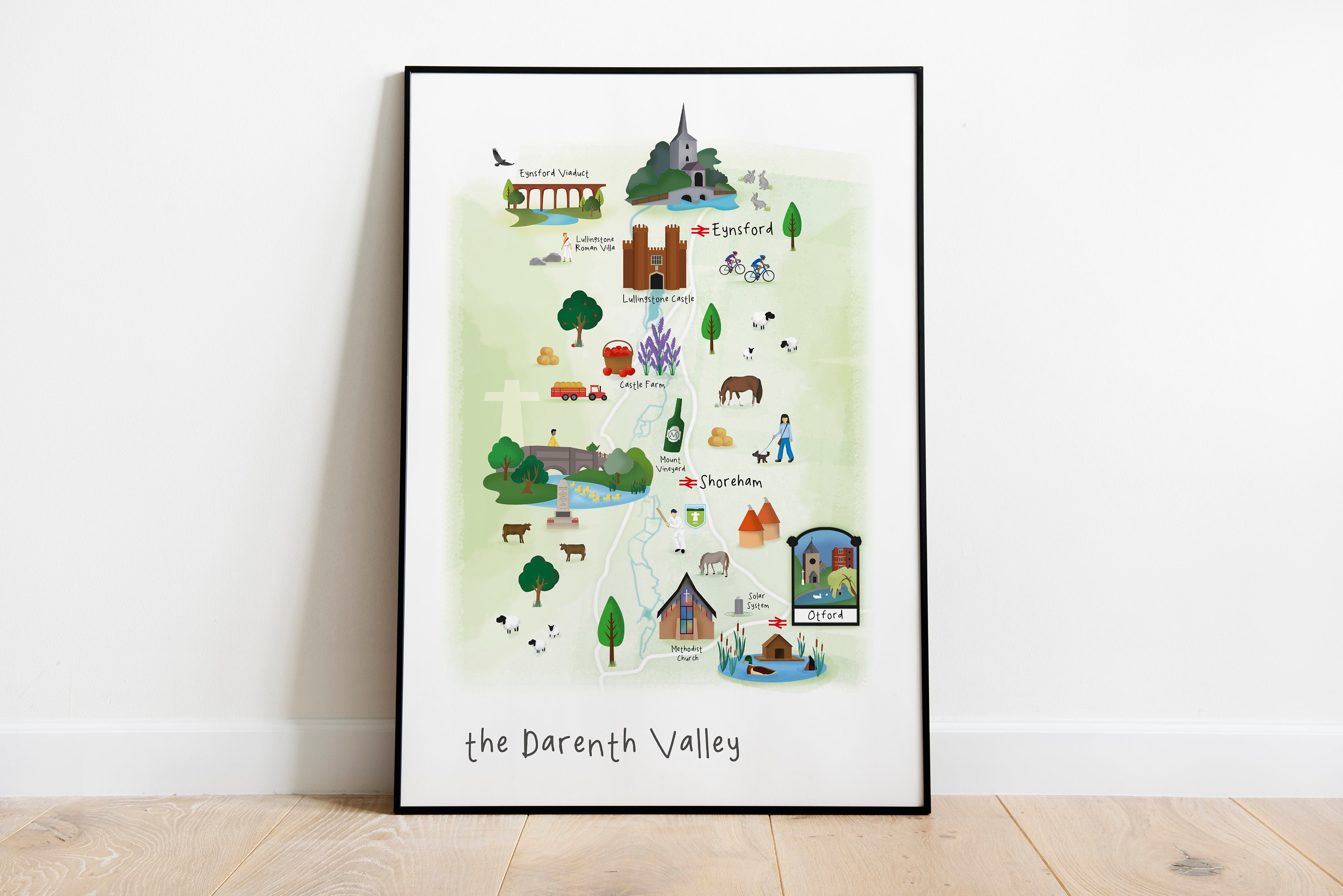 The Darenth Valley Illustrated Map - Portrait / Map / Art / Print ...