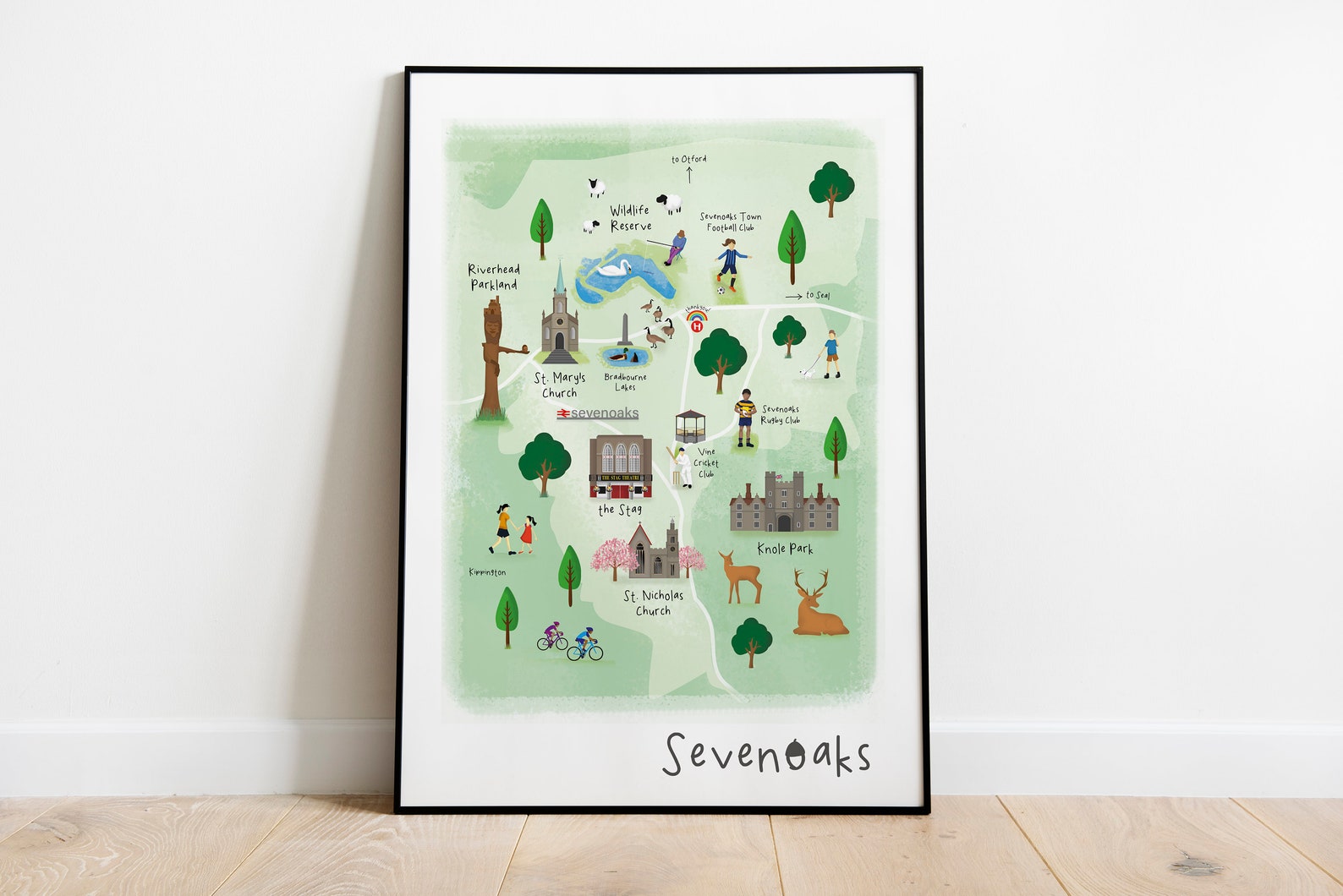 Sevenoaks Town Illustrated Map Portrait / Map / Art / Print | Etsy UK