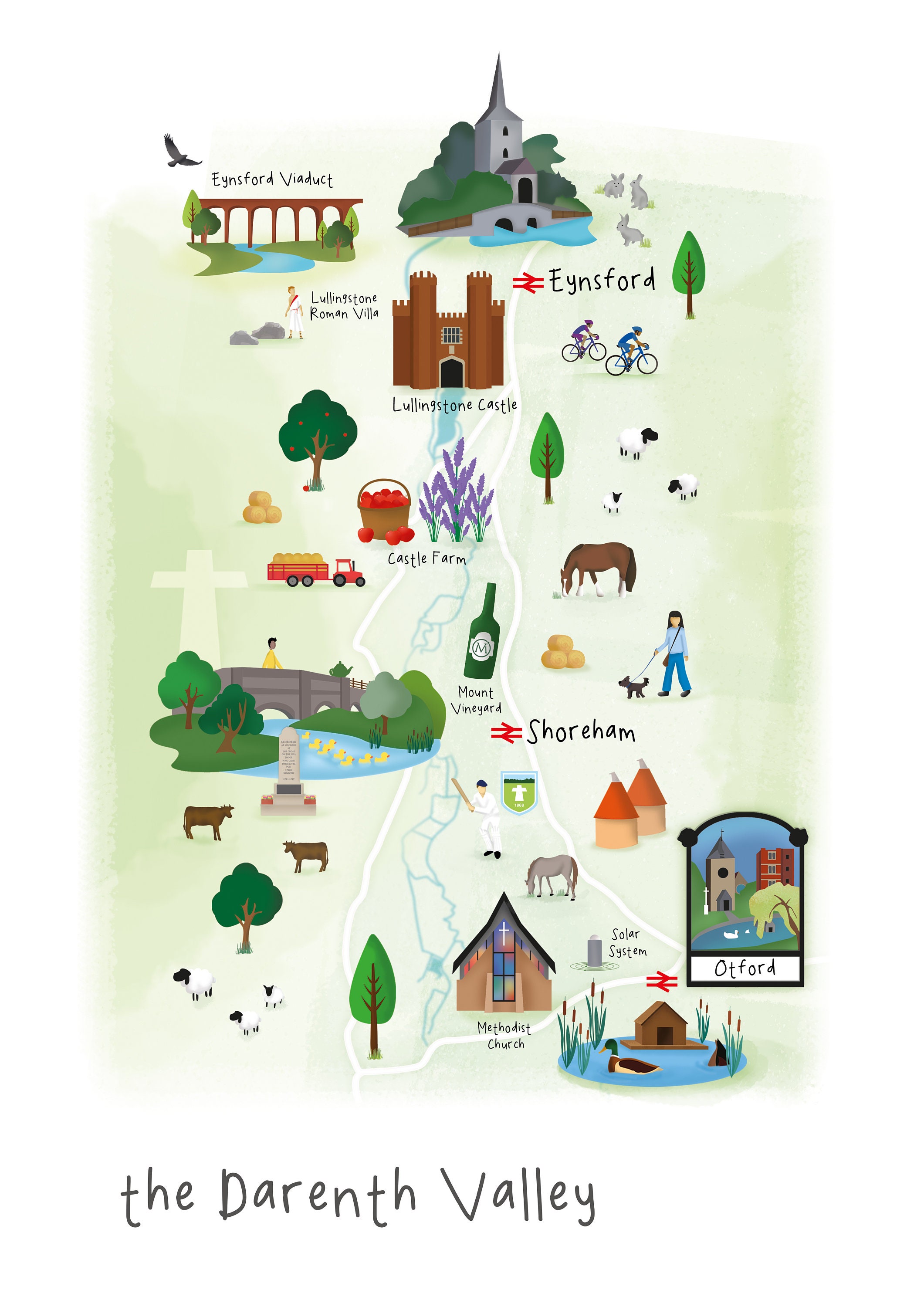 The Darenth Valley Illustrated Map Portrait / Map / Art / - Etsy