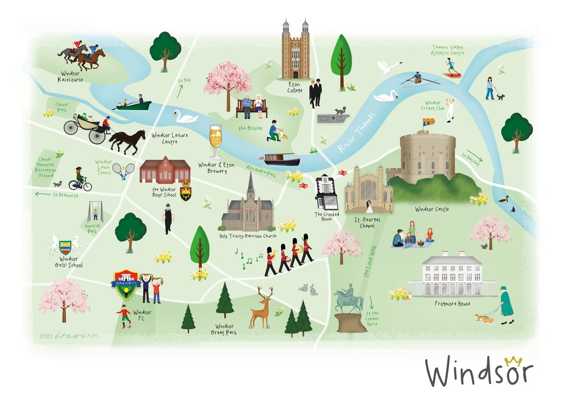 Windsor Illustrated Map Ft Windsor Castle Frogmore House - Etsy