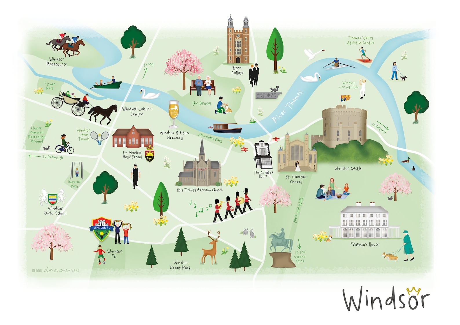 Windsor Illustrated Map Ft Windsor Castle Frogmore House - Etsy