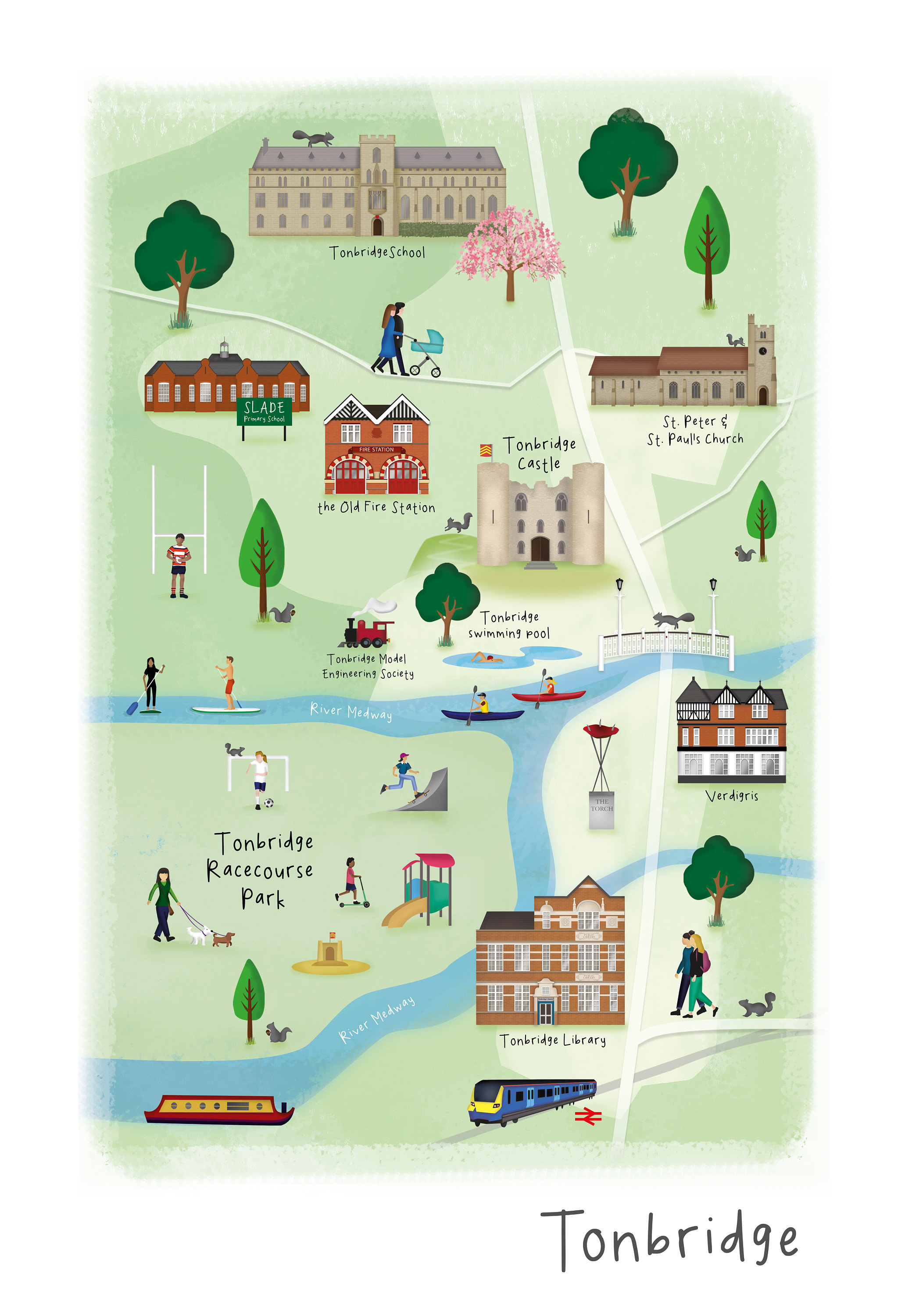 Tonbridge Town Illustrated Map Portrait / Map / Art / Print - Etsy
