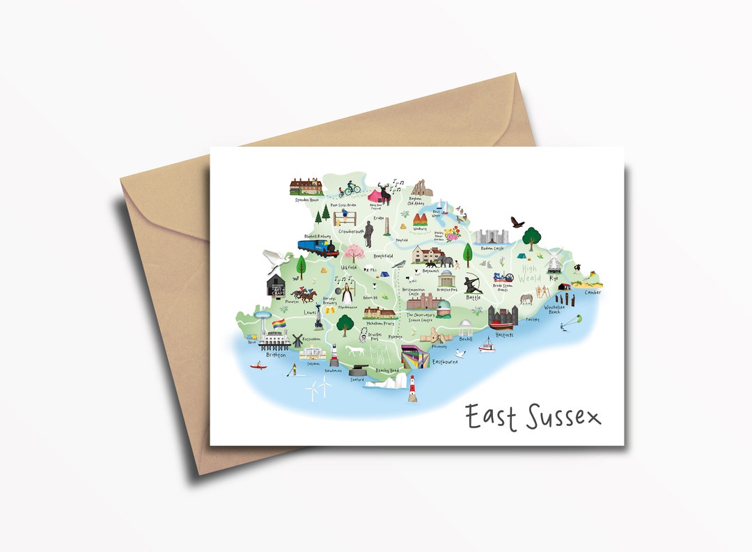 East Sussex Greeting Card / Map / Art / Print / Card - Etsy