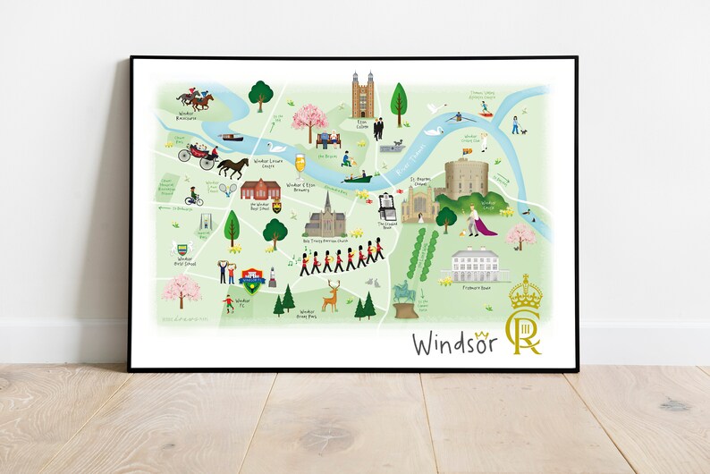 Windsor Illustrated Map - Ft Windsor Castle, Frogmore House, St ...