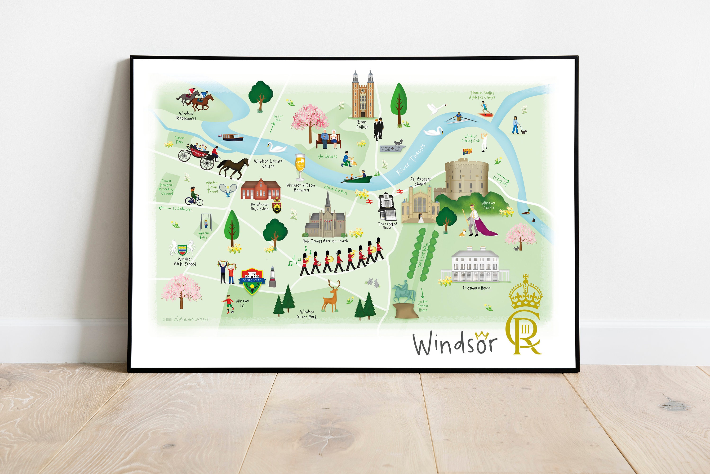 Windsor Illustrated Map Ft Windsor Castle, Frogmore House, St. Georges ...