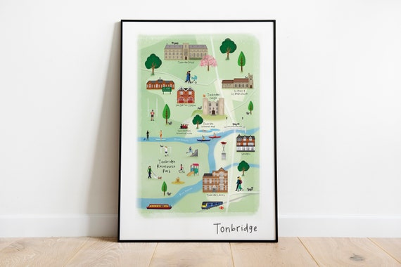 Tonbridge Town Illustrated Map Portrait / Map / Art / Print - Etsy UK