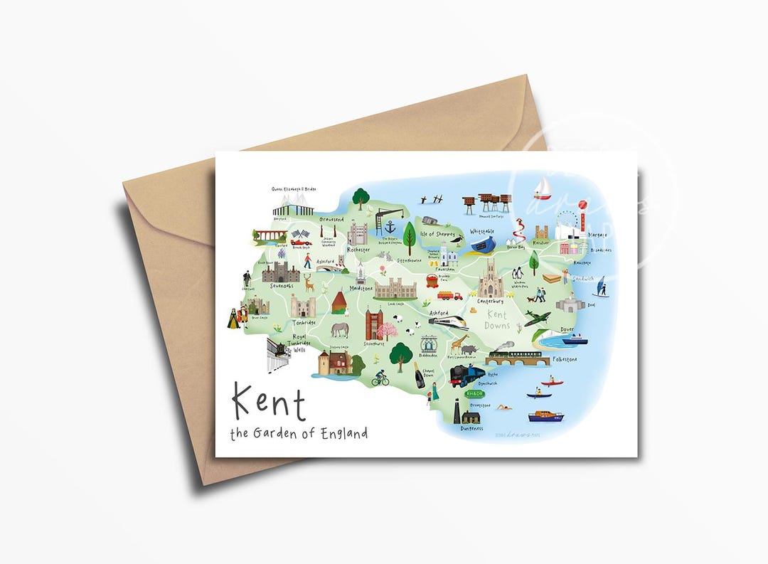 Kent Greeting Card / Map / Art / Print / Card - Etsy