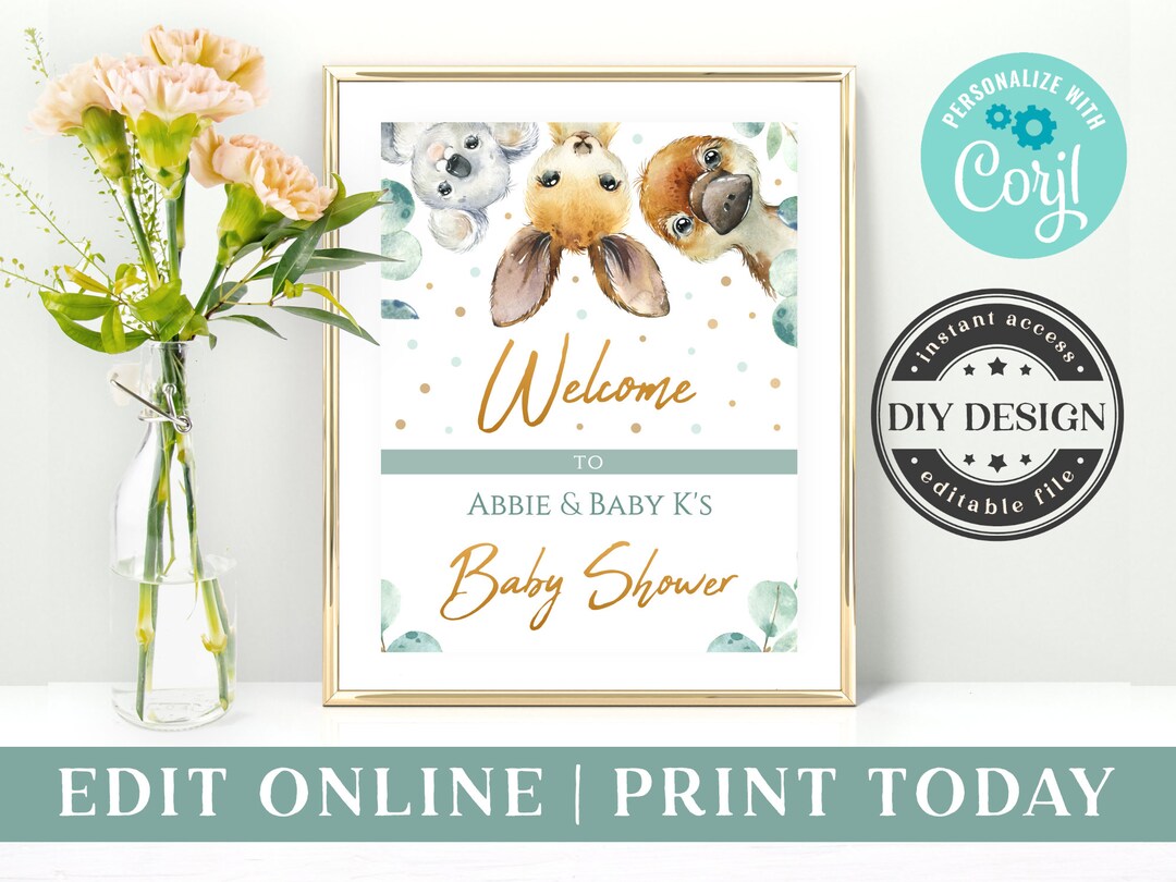 Editable Australian Animal Welcome Sign, 11x14 16x20 Instant Corjl ...