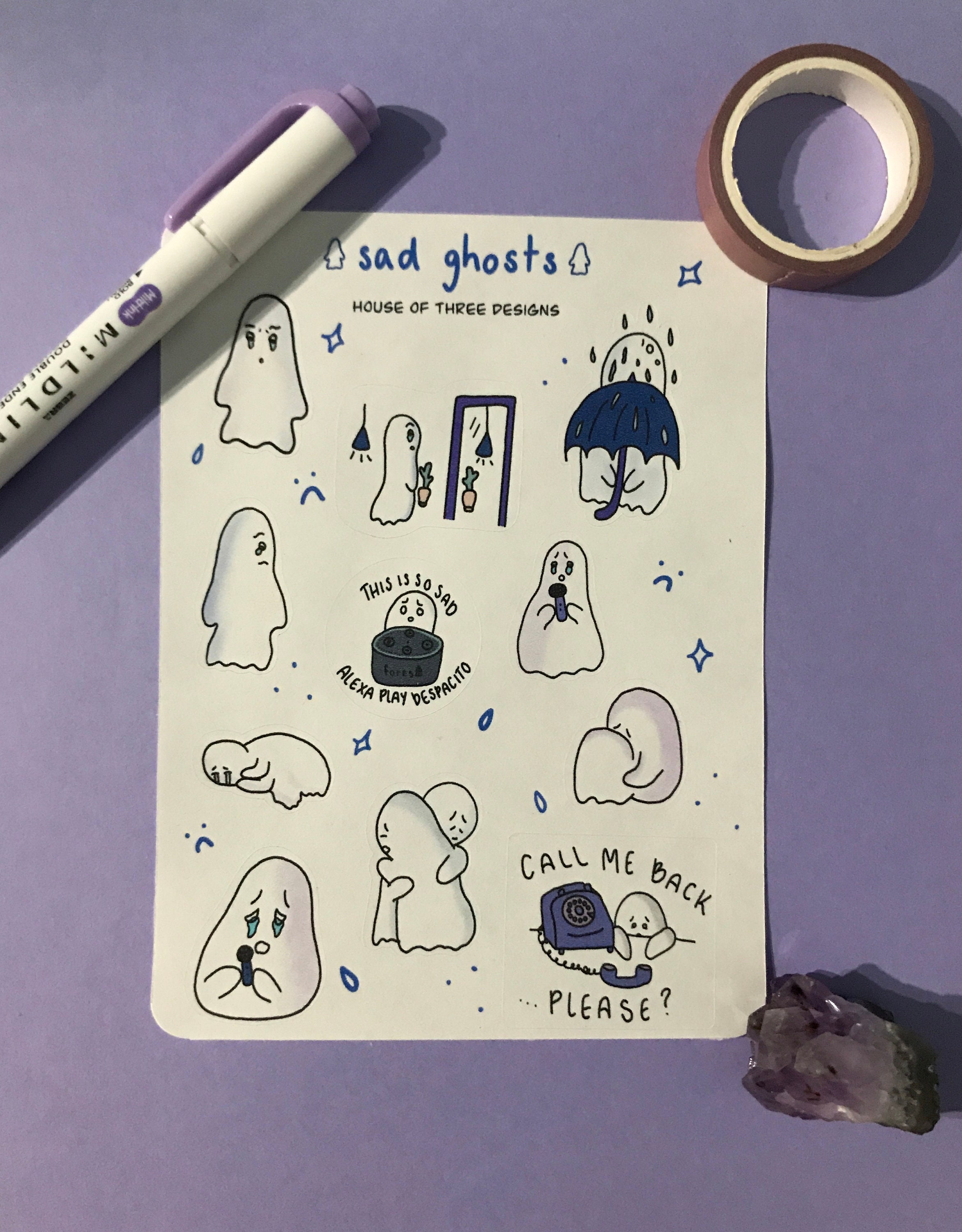 Sad Ghost Sticker Sheet Halloween Vibes Spooky Season | Etsy