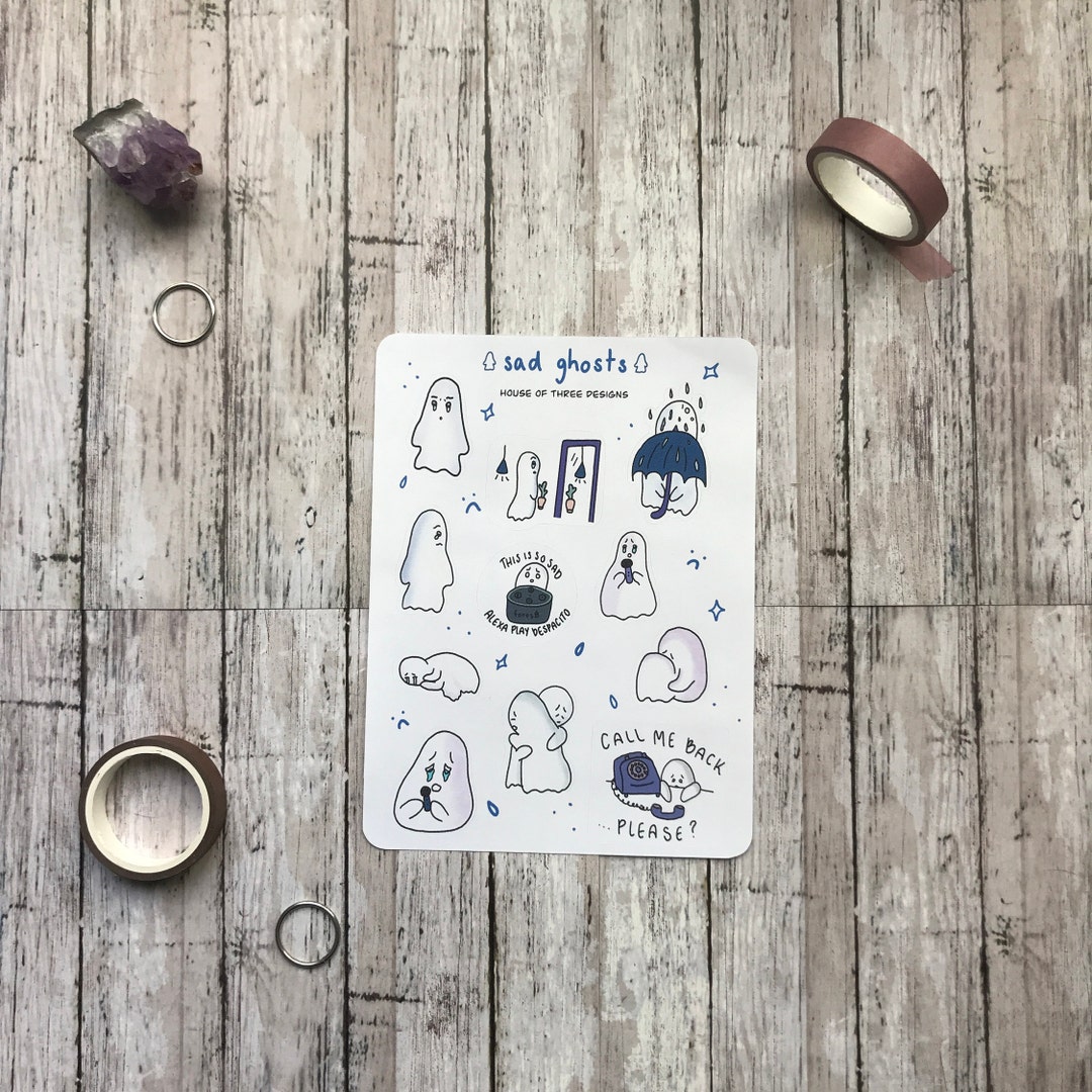 Sad Ghost Sticker Sheet Halloween Vibes Spooky Season Fall Stickers Sad ...