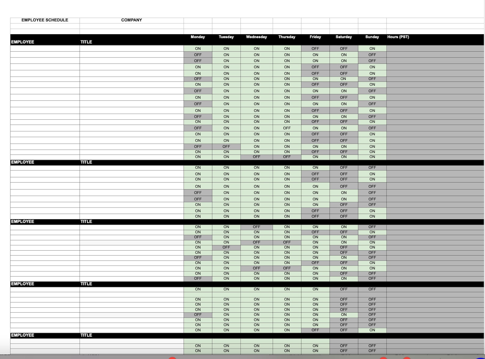 Custom Excel Template for Employee Work Schedule, Weekly Employee ...