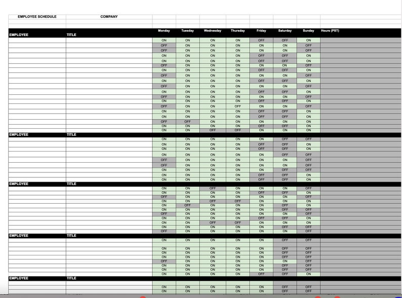 Custom Excel Template for Employee Work Schedule, Weekly Employee ...