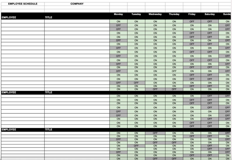 Custom Excel Template for Employee Work Schedule, Weekly Employee ...
