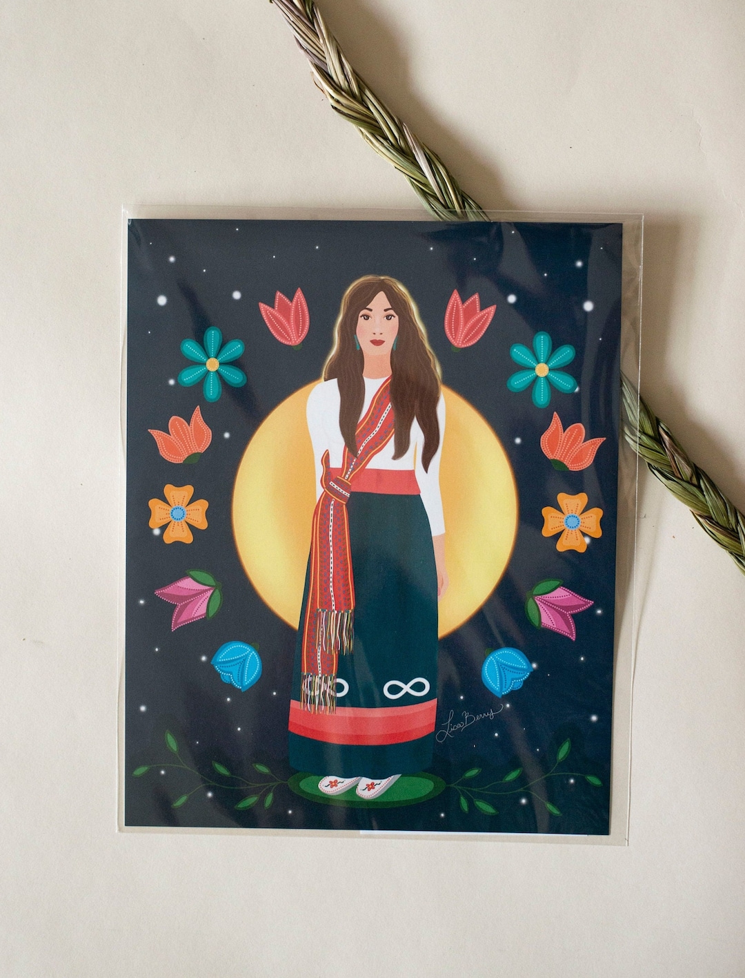 Métis Woman, Indigenous Print, Métis Flowers, Métis Art, by Lisa Berry ...