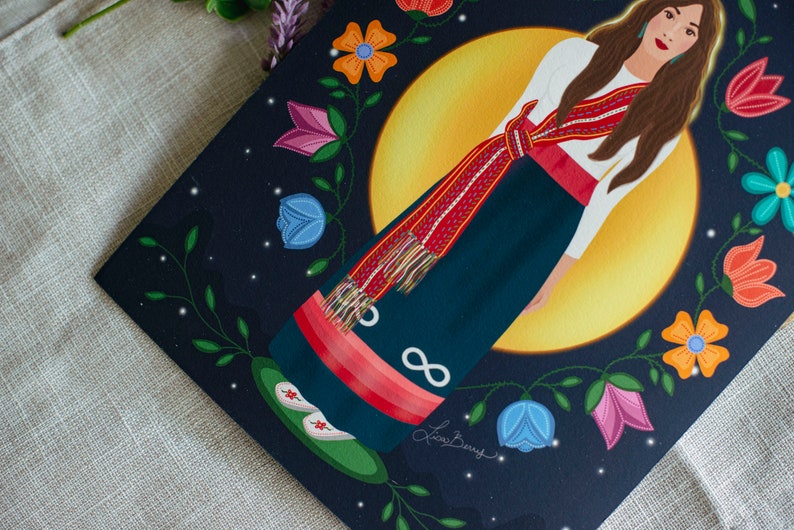 Métis Woman, Indigenous Print, Métis Flowers, Métis Art, by Lisa Berry ...