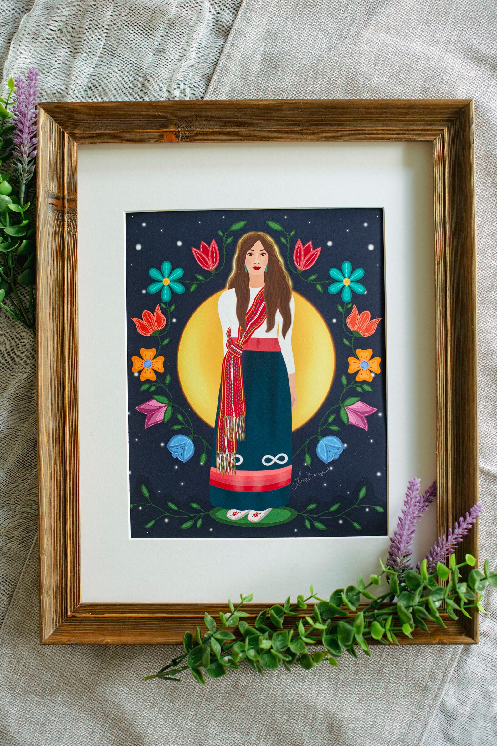 Métis Woman, Indigenous Print, Métis Flowers, Métis Art, by Lisa Berry ...