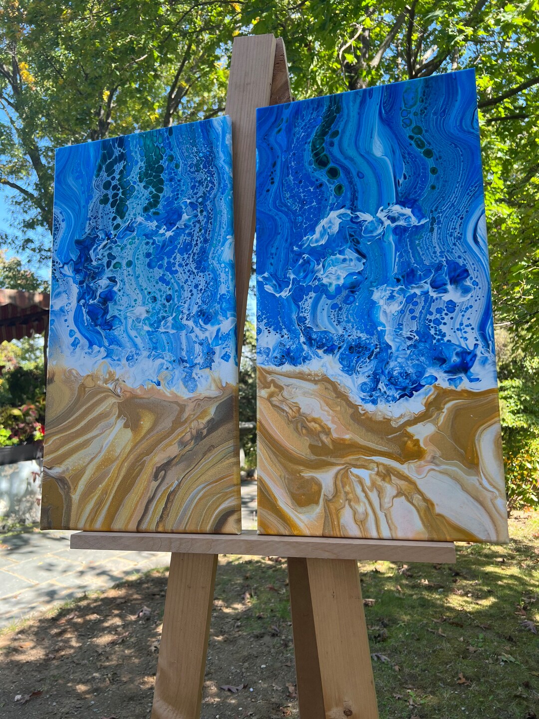 12x24” Times Two, Ocean Surf & Sand Painted Across Two Canvases. - Etsy