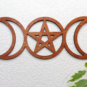 Triple Moon Wall Hanging, Pentacle Wall Decor, Wiccan Altar Decor ...