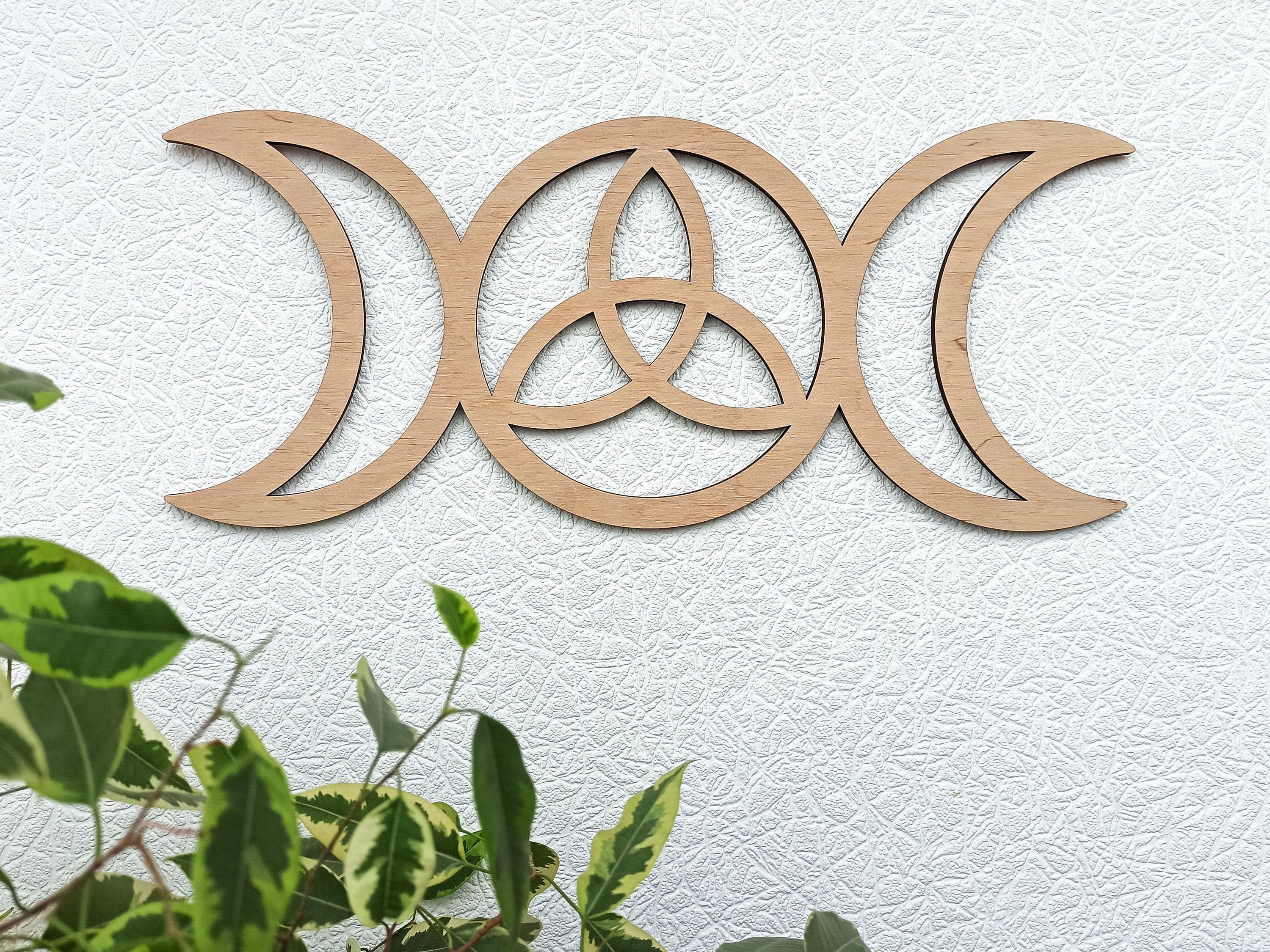 Triple Moon With Triquetra Wood Wall Art, Triple Moon Goddess Wood Wall ...