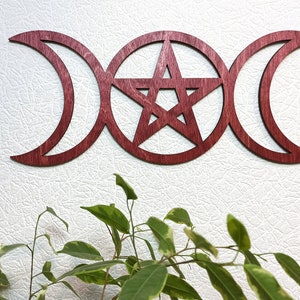 Triple Moon With Pentacle Wall Decor, Triple Moon Wall Hanging, Altar ...