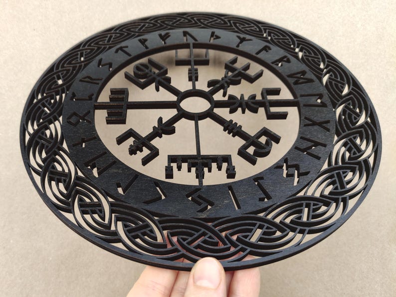 Vegvisir Wall Art, Viking Wayfinder Wall Decor, Norse Symbol Wood Decor ...