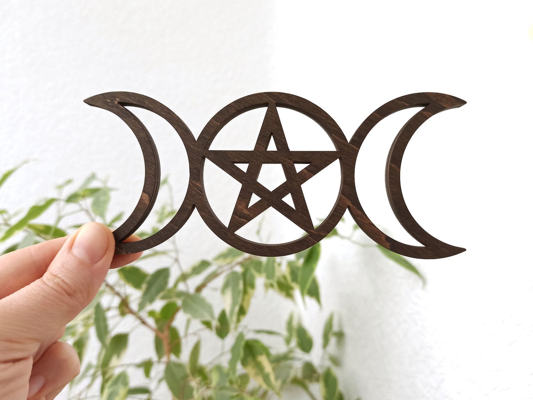 Pentacle Wood Wall Decor Triple Moon Wiccan Altar Decor Moon - Etsy